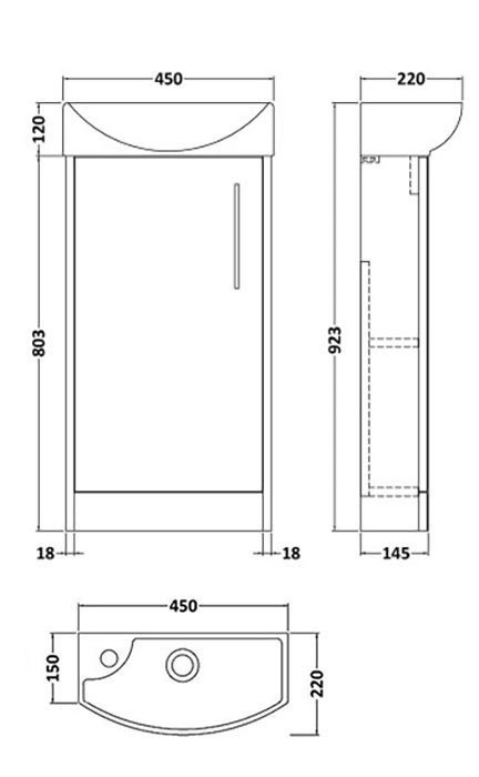 Arezzo Matt Grey 450mm 1TH Floor Standing Cloakroom Vanity Unit