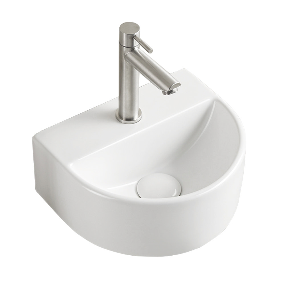 Arezzo Matt White Round Wall Hung Cloakroom Basin 1TH (303 x 255mm ...