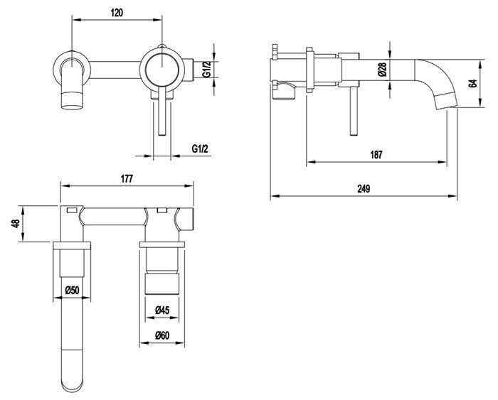 Arezzo Round Brushed Brass Wall Mounted Tap Package (Bath + Basin Tap)