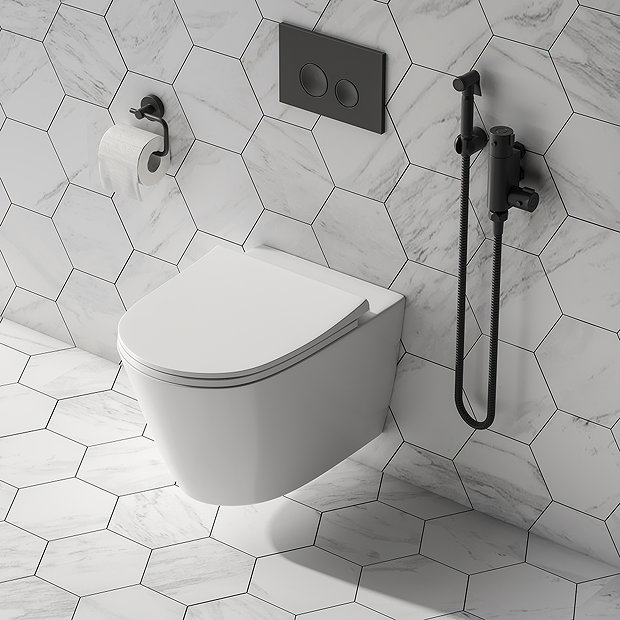 Arezzo Round Douche Shower Spray Kit with Wall Bracket and Hose Matt ...