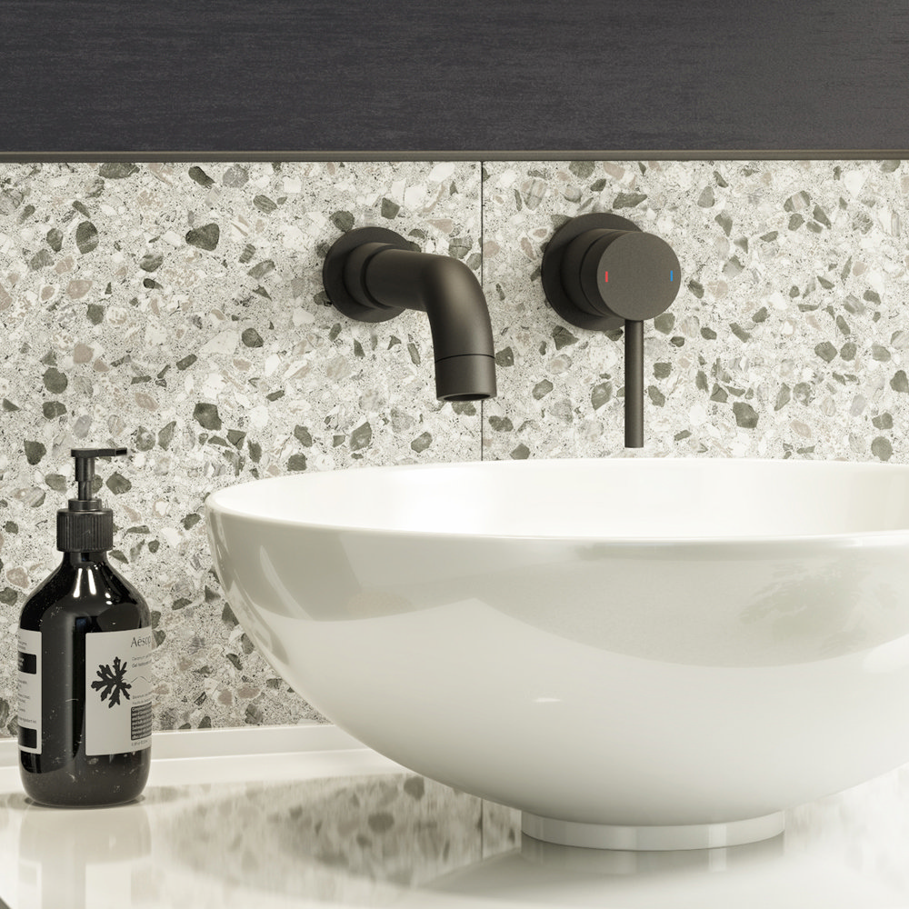Arezzo Round Matt Black Wall Mounted (2TH) Basin Mixer Tap | Victorian ...