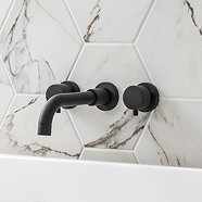 Arezzo Round Matt Black Wall Mounted 3TH Bath Filler Tap Victorian Arezzo Round Matt Black Wall Mounted 3TH Bath Filler Tap Victorian