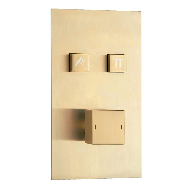 Arezzo Square Brushed Brass Push-Button Shower with Handset + Rainfall ...