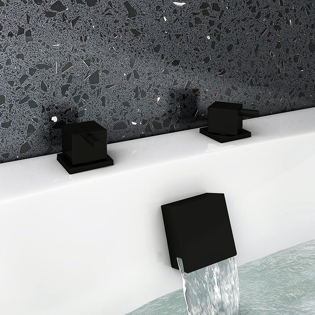 Arezzo Square Matt Black Deck Bath Side Valves with Freeflow Bath ...