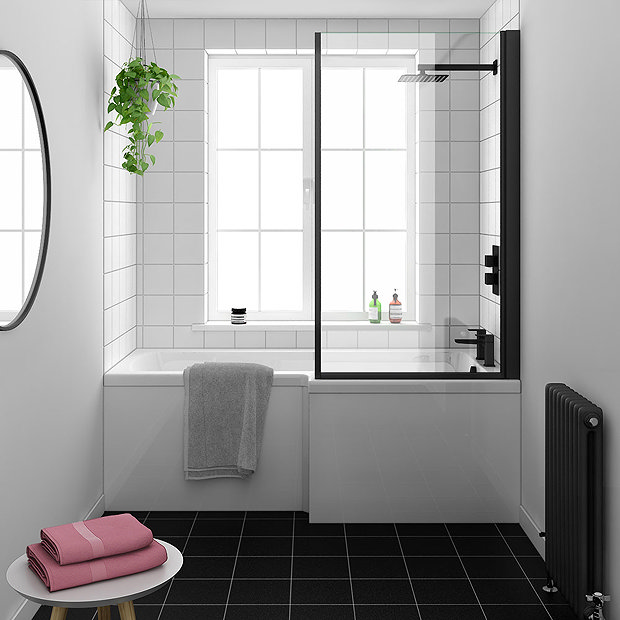 Arezzo Square Matt Black Shower Bath + Exposed Shower Pack (1700 L ...