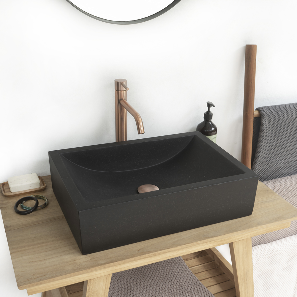Arezzo Stone Black Terrazzo Effect Rectangular Counter Top Basin (495 x ...