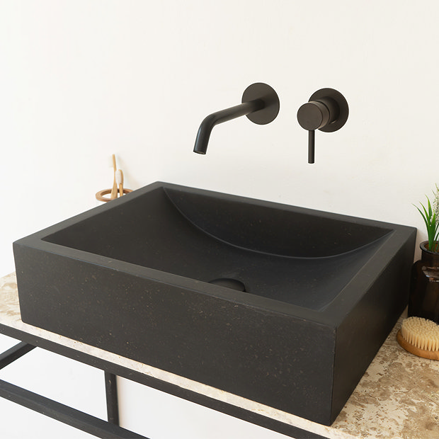 Arezzo Stone Black Terrazzo Effect Rectangular Counter Top Basin (495 x ...