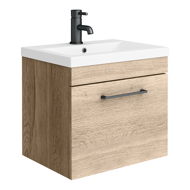 Arezzo Wall Hung Vanity Unit - Rustic Oak - 500mm with Matt Black ...