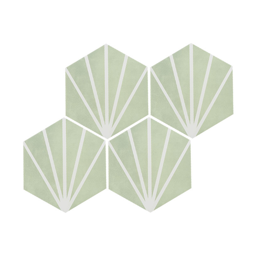 Belmont Hexagon Green with White Lines Wall and Floor Tiles