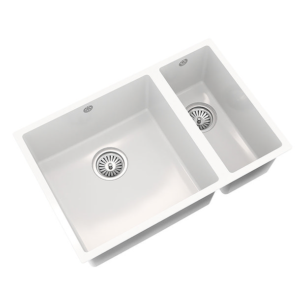 Bower 1.5 Bowl Gloss White Composite Kitchen Sink + Chrome Wastes