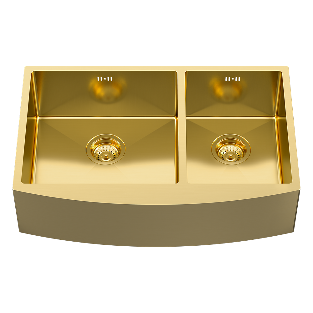 Bower 760 x 500 Brushed Brass Curved Double Bowl Stainless Steel ...
