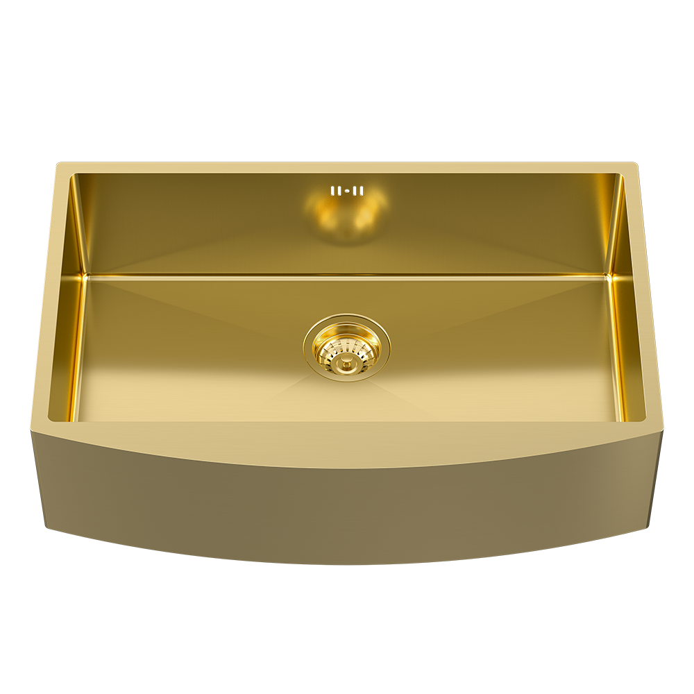 Bower 760 x 500 Brushed Brass Curved Stainless Steel Belfast Kitchen ...