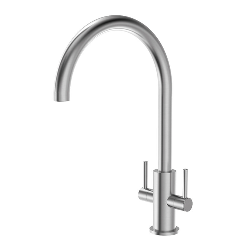 Bower C-Spout Dual Lever Kitchen Sink Mixer - Brushed Stainless Steel