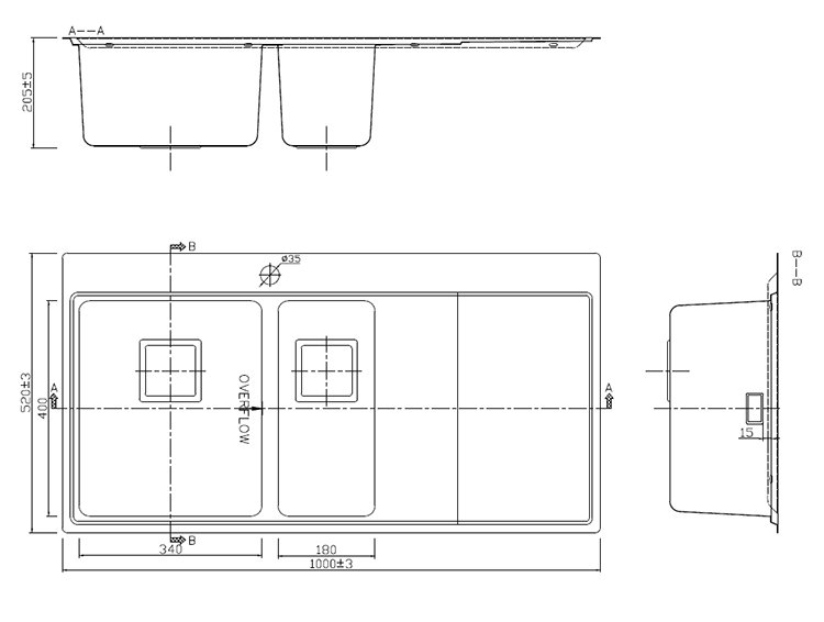Bower Designer 1000 x 520mm Stainless Steel 1.5 Bowl Kitchen Sink