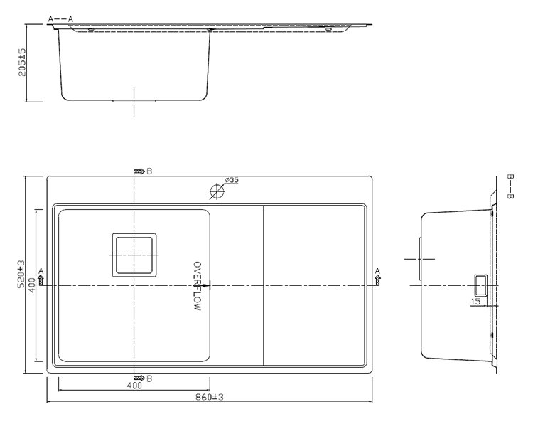 Bower Designer 860 x 520mm Stainless Steel 1.0 Bowl Kitchen Sink