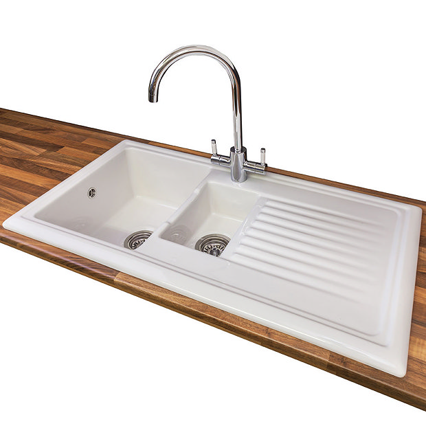 Bower White Ceramic 1.5 Bowl Kitchen Sink