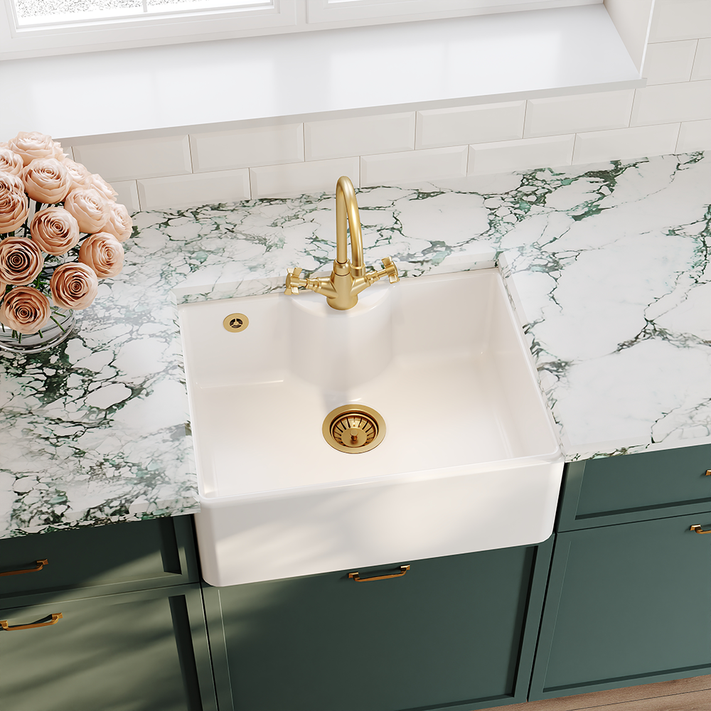 Bower White Ceramic Belfast Sink with Central Waste, Overflow & Tap ...