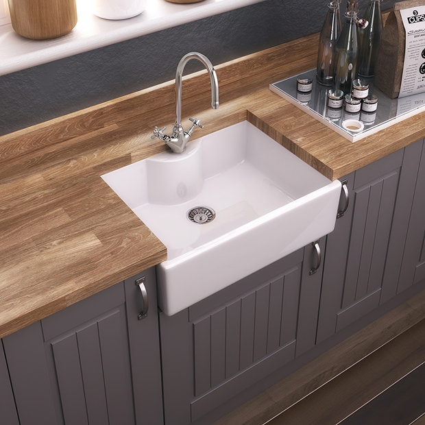 Bower White Ceramic Belfast Sink with Central Waste & Tap Ledge 595 x ...