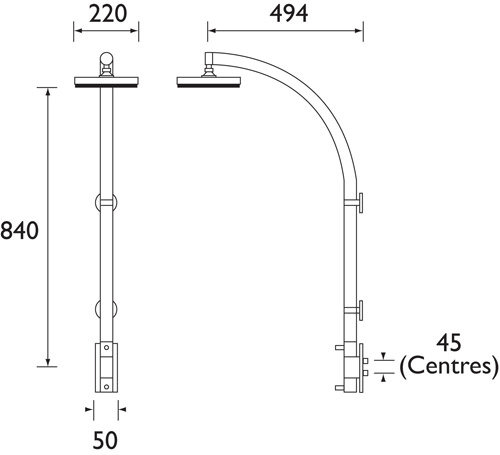 Bristan Prism Thermostatic Inline Vertical Shower Pole w/ Fixed Head ...