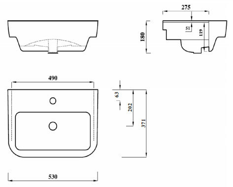 Bristan Qube 53cm Semi Recessed 1 Tap Hole Basin | Victorian Plumbing