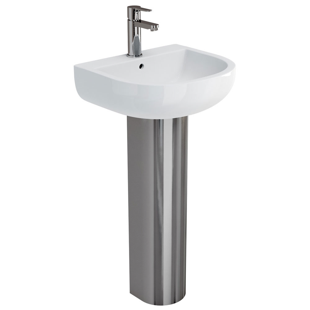 Britton Bathrooms Compact Washbasin With Steel Pedestal | Online Now