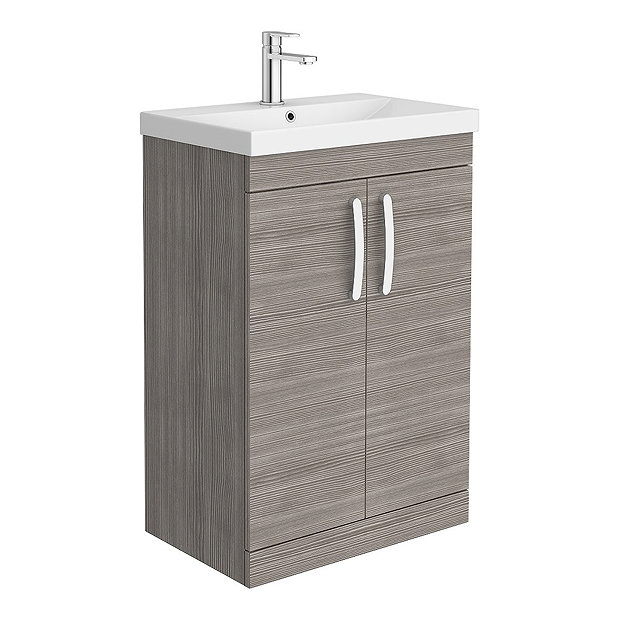 Brooklyn 600 Grey Avola Floor Standing Vanity Unit with Thin-Edge Basin ...
