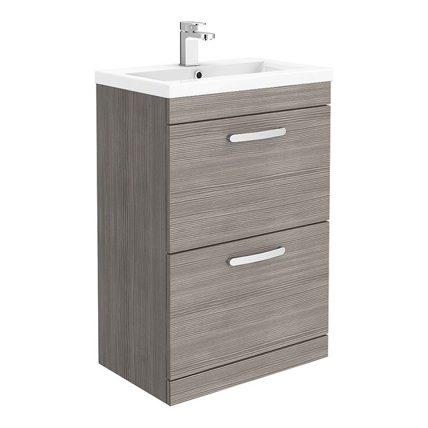 Brooklyn 600mm Grey Avola Vanity Unit - Floor Standing 2 Drawer Unit ...