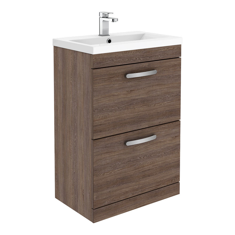 Brooklyn 600mm Mid Oak Vanity Unit - Floor Standing 2 Drawer Unit ...
