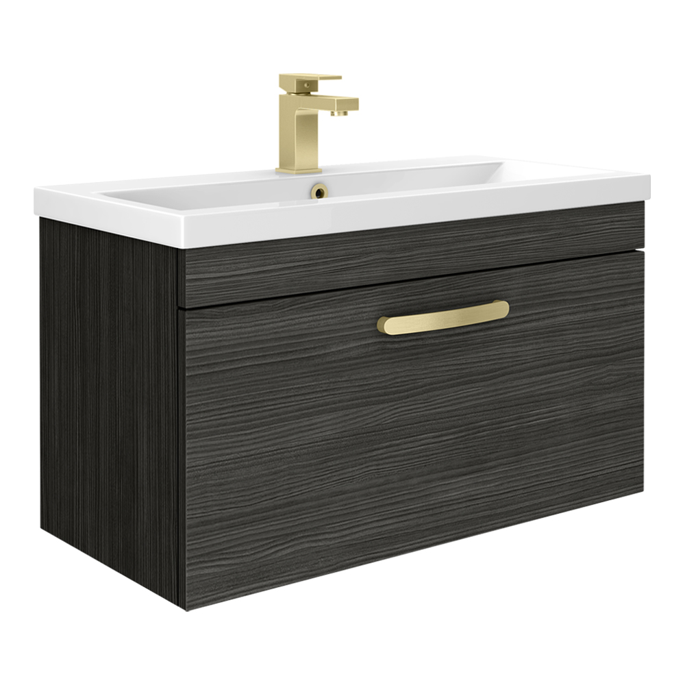 Brooklyn 800mm Black Wall Hung Vanity Unit - Single Drawer With Brushed ...
