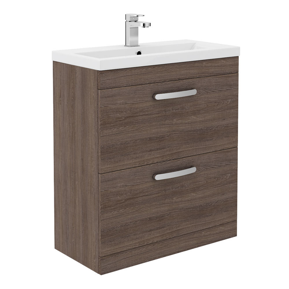 Brooklyn 800mm Mid Oak Vanity Unit - Floor Standing 2 Drawer Unit ...
