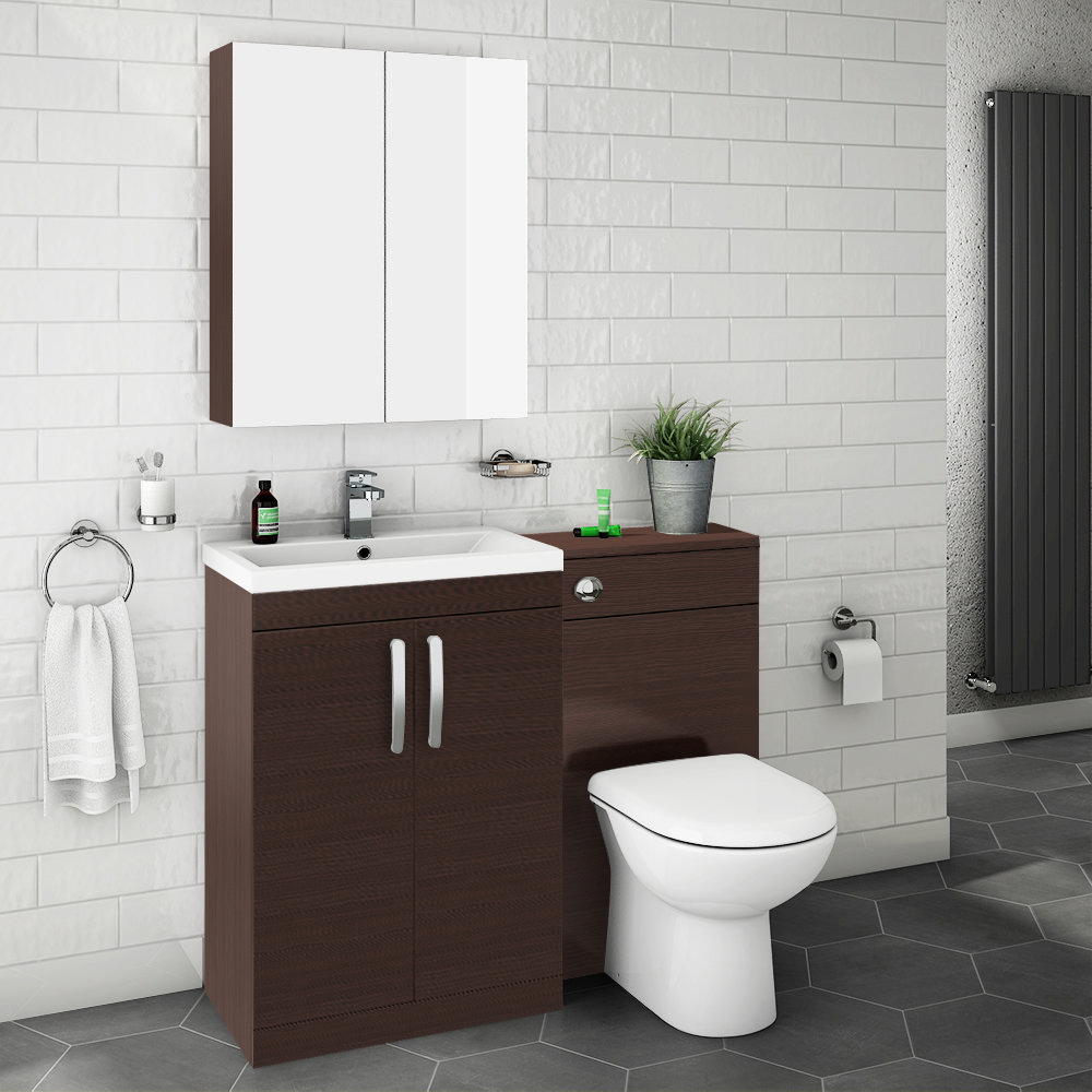 Brooklyn Brown Avola 600mm Modern Sink Vanity Unit WC Unit Package