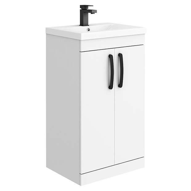 Brooklyn Gloss White Vanity Unit - 500mm Wide with Matt Black Handles ...