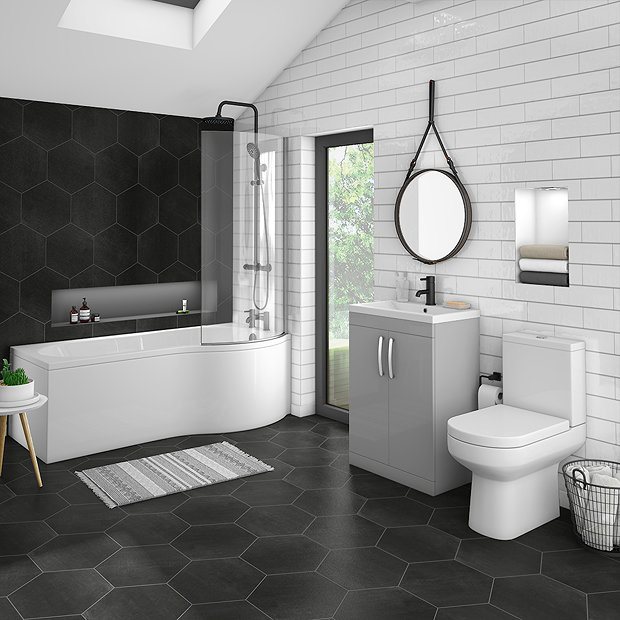 Brooklyn Grey Mist Bathroom Suite + B-Shaped Bath | Victorian Plumbing UK