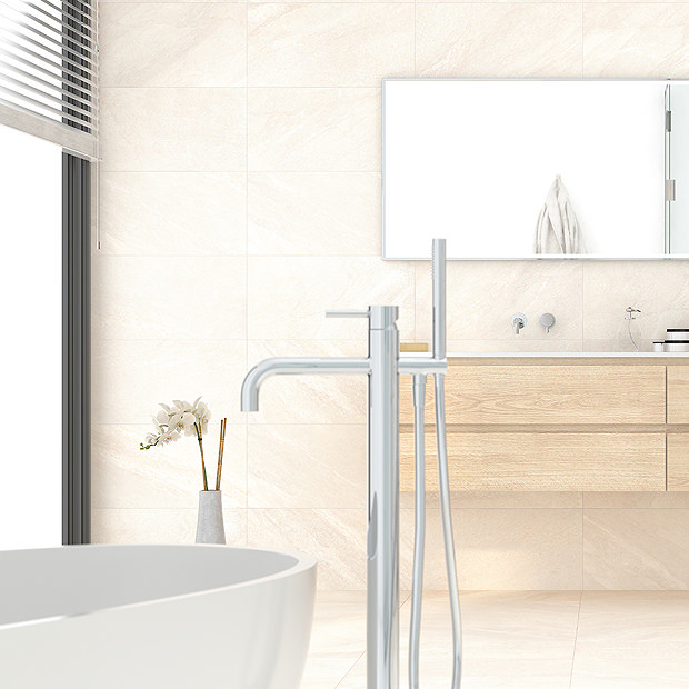 Calanna Gloss Ivory Stone Effect Wall and Floor Tiles - 300 x 600mm