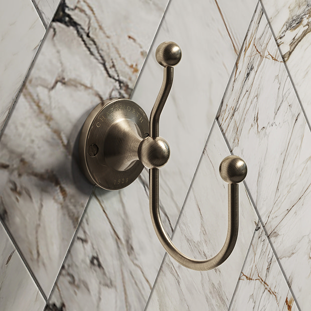 Chatsworth 1928 Antique Brass Traditional Double Robe Hook | Victorian Plumbing UK