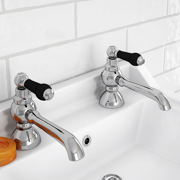 Chatsworth 1928 Traditional 5 Inch Spout Black Lever Pillar Basin Taps ...