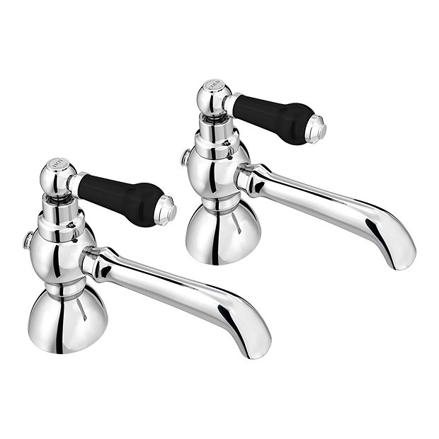 Chatsworth 1928 Traditional 5 Inch Spout Black Lever Pillar Basin Taps ...