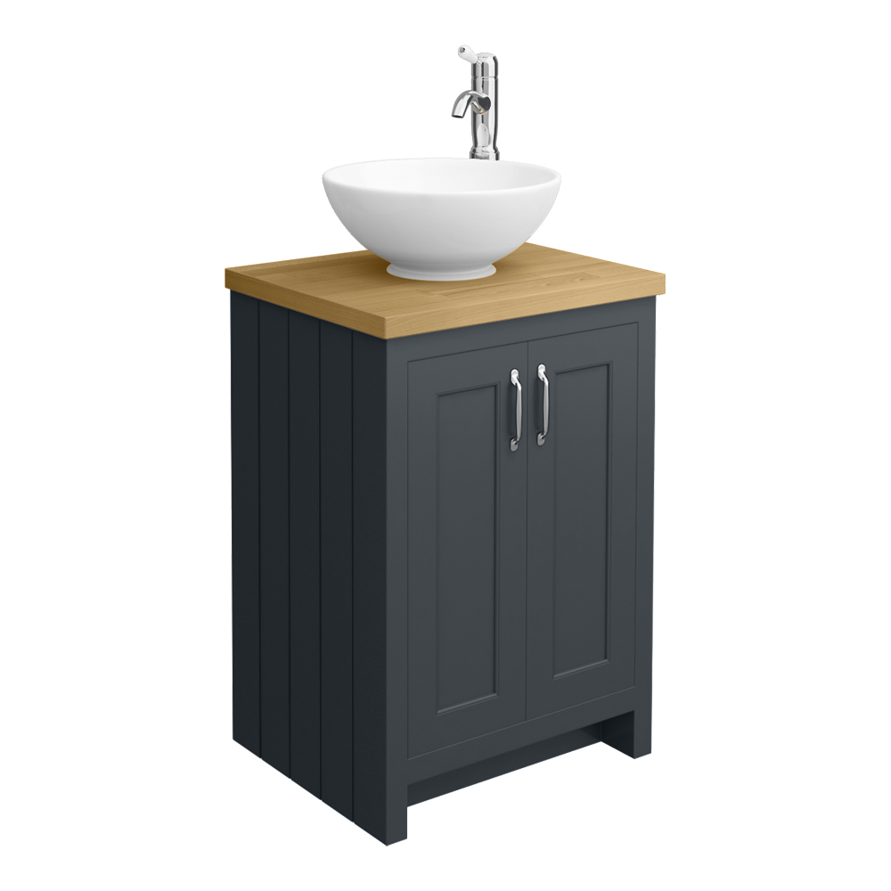 Chatsworth 545mm Graphite Countertop Vanity with Beech Worktop, Round ...