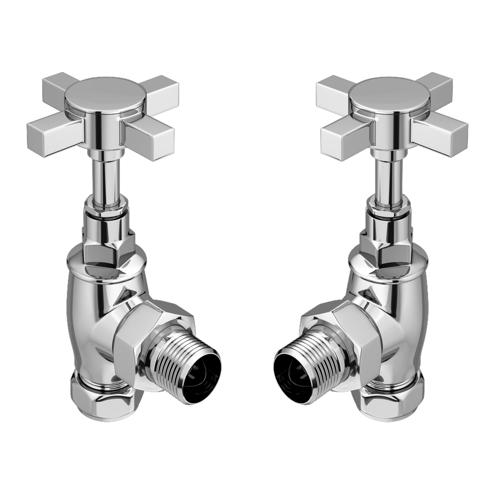 Chatsworth Chrome Angled Art Deco Radiator Valves | Victorian Plumbing UK