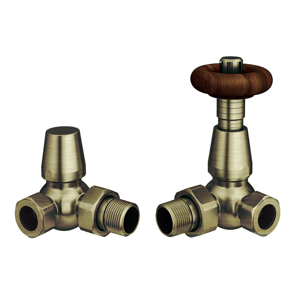 Chatsworth Antique Brass Thermostatic Corner Radiator Valves - Energy ...