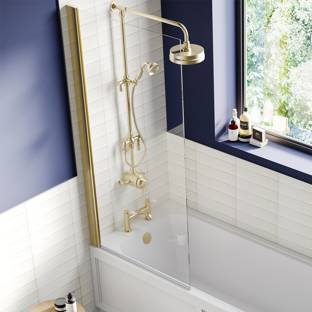 Chatsworth Art Deco Single Ended Bath with Brushed Brass Bath Screen ...