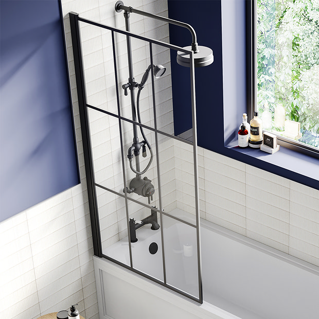 SHOP the Chatsworth Matt Black Grid Bath Screen with Art Deco Single ...