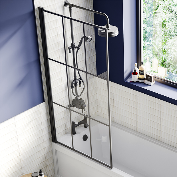 SHOP the Chatsworth Matt Black Grid Bath Screen with Art Deco Single ...