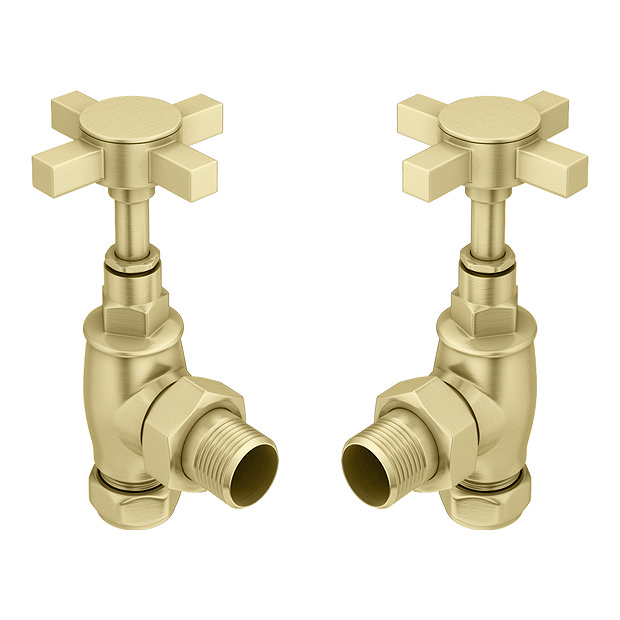 Chatsworth Brushed Brass Angled Art Deco Radiator Valves | Victorian ...