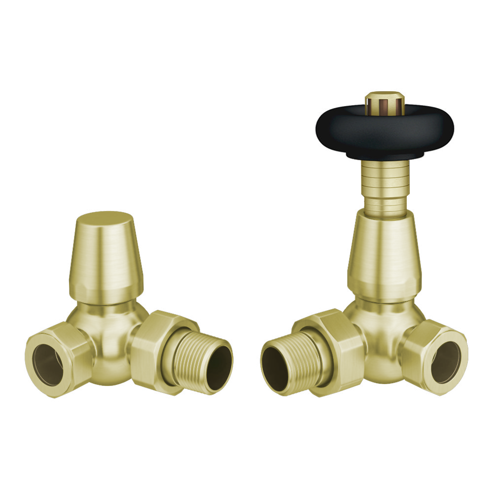 Chatsworth Brushed Brass & Black Thermostatic Corner Radiator Valves ...