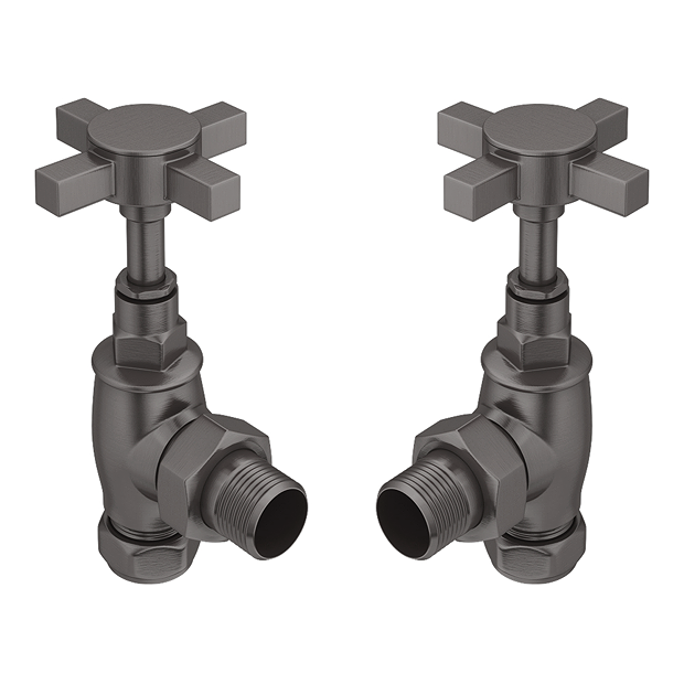 Chatsworth Brushed Gunmetal Grey Angled Art Deco Radiator Valves ...
