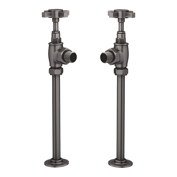 Chatsworth Brushed Gunmetal Grey Angled Art Deco Radiator Valves ...