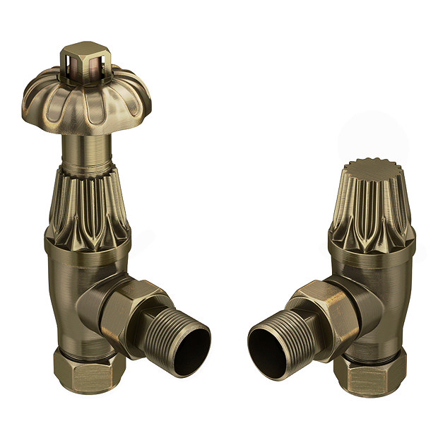 Chatsworth Gothic Antique Brass Thermostatic Angled Radiator Valves ...
