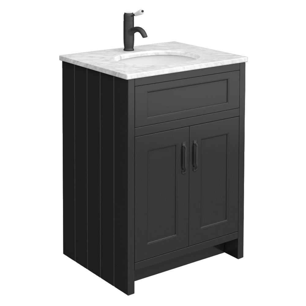 Chatsworth Graphite 610mm Vanity with White Marble Basin Top + Matt ...
