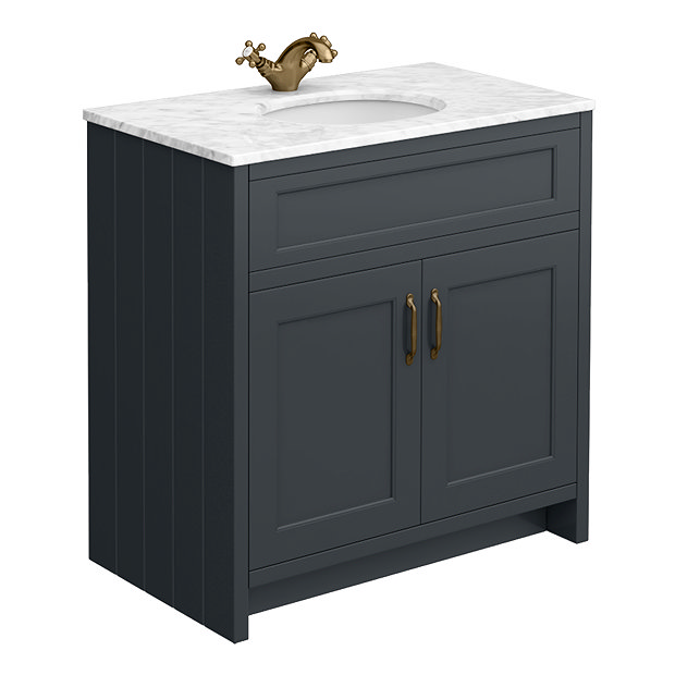 Chatsworth Graphite 810mm Vanity with White Marble Basin Top with ...